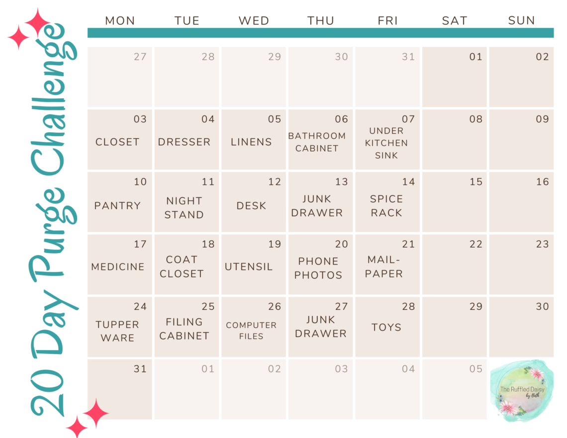 Purge/De-Stash Calendar